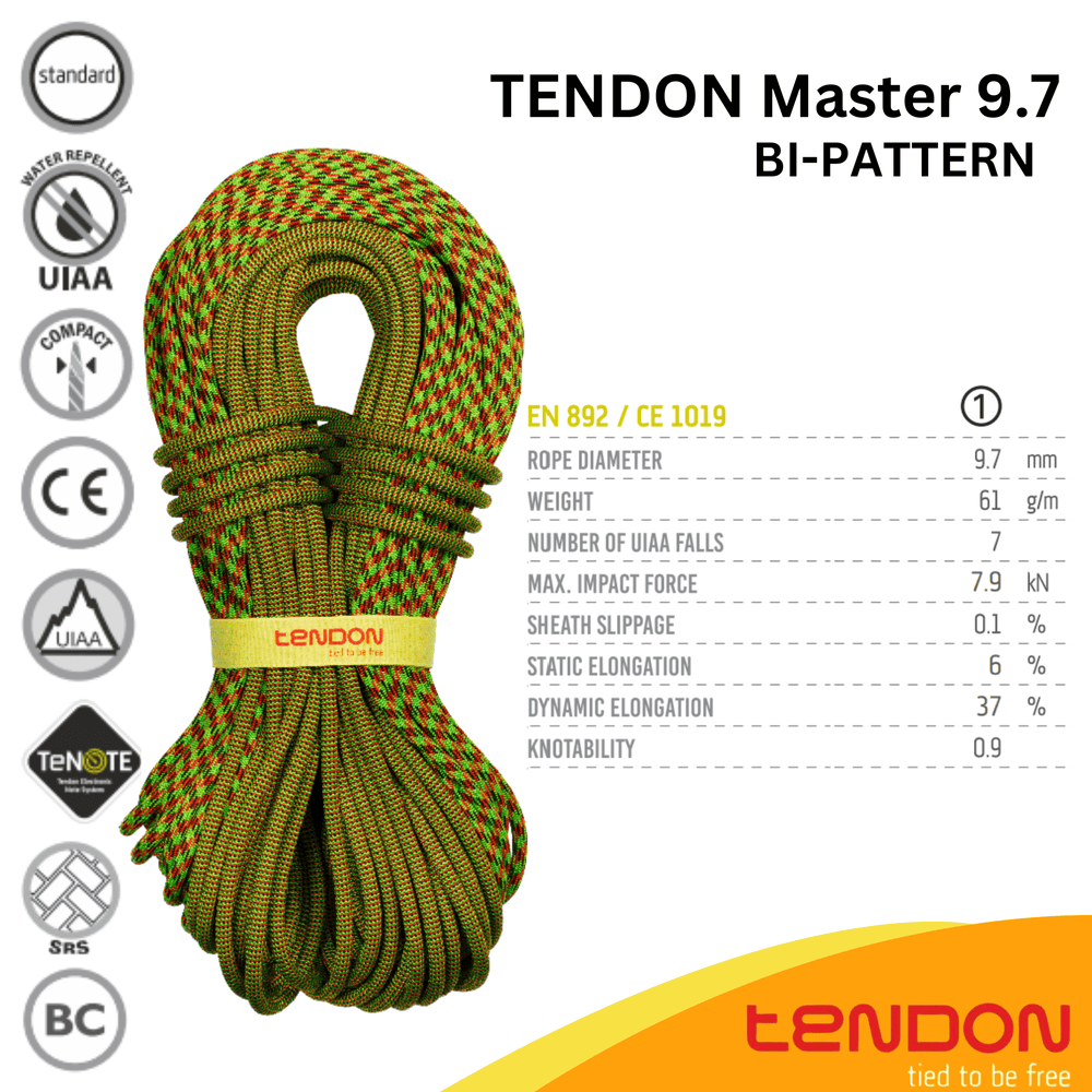Tendon Master 9.7mm – Durable Rope with SBS Sheath & Midpoint